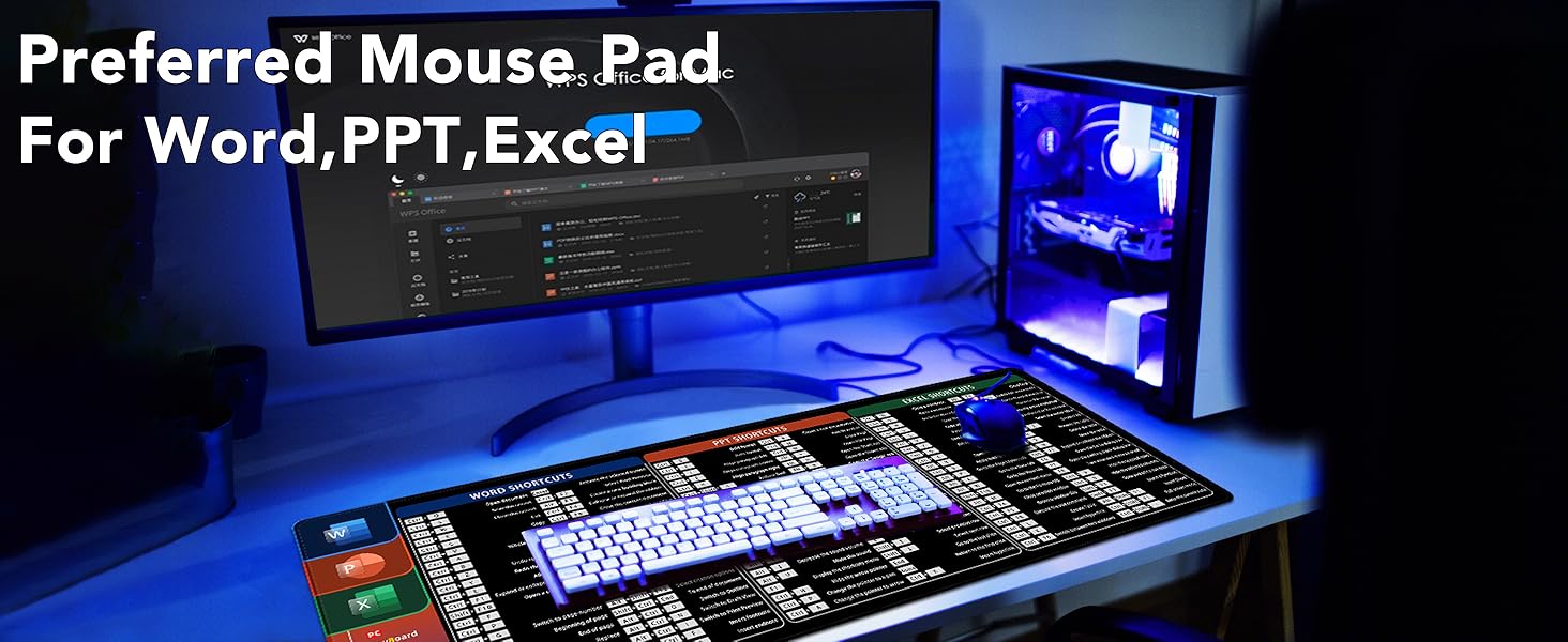 EXCO Office Shortcut Mouse Pad, 800x300mm, Plastic, Office Shortcuts B ...