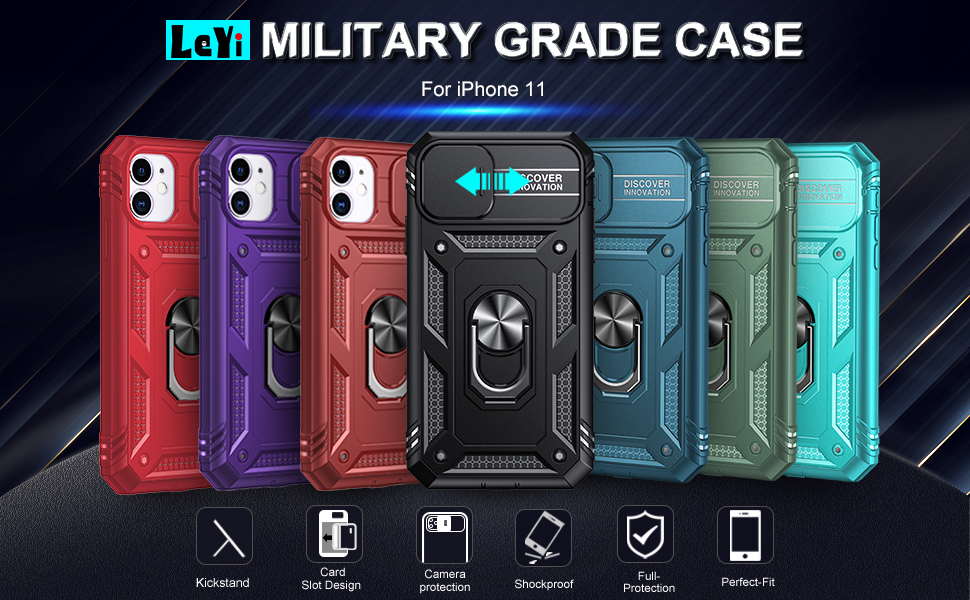 LeYi for iPhone 11 Case and 2 Tempered Glass Screen Protector with Slide Camera Cover,Ring ...