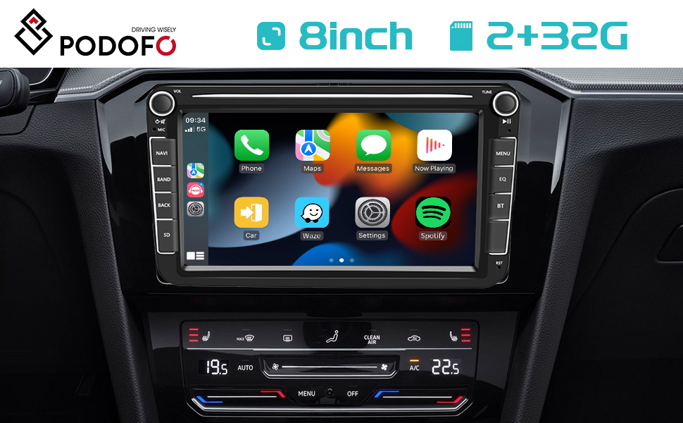 Podofo Autoradio Android 11 Für VW Skoda Passat Golf Tiguan Polo Wireless Carplay Android Auto 2 ...