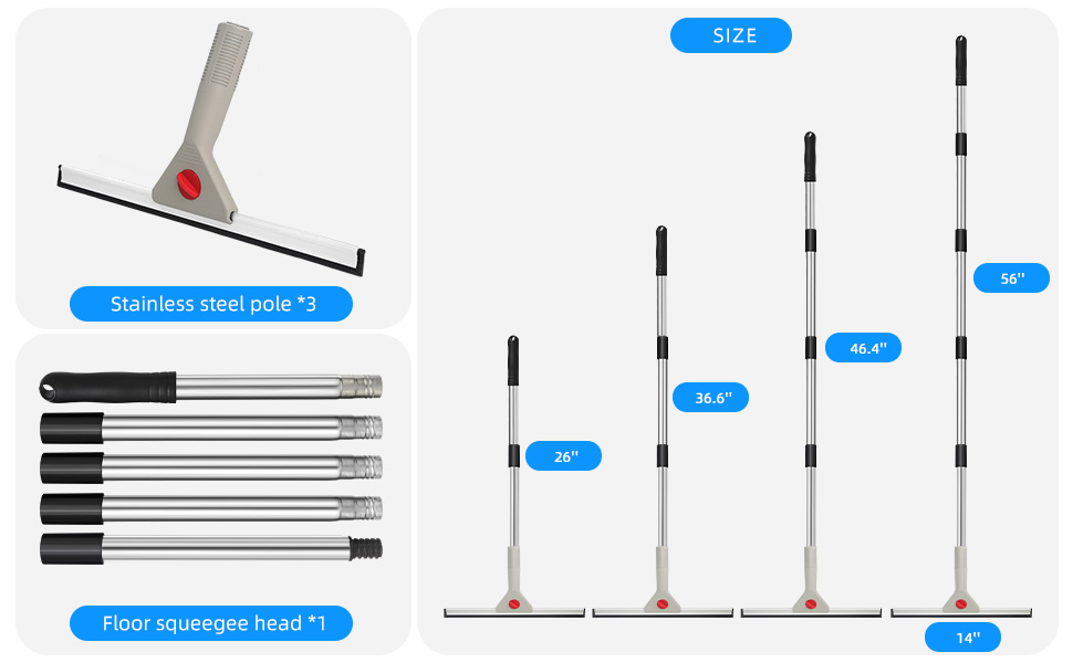 Amazon.com: Floor Squeegee Scrubber for Window and Tile Cleaning, 60'' Long Handle Window ...