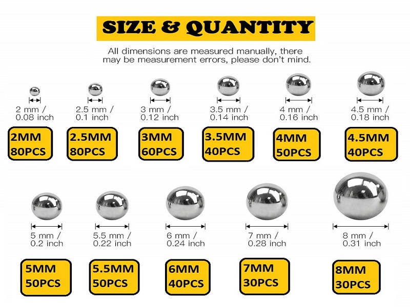 Epi-Torque 550 Pcs 11 Size 2-8MM Metric Precision Chrome Steel Assorted Loose Bicycle Bearing ...