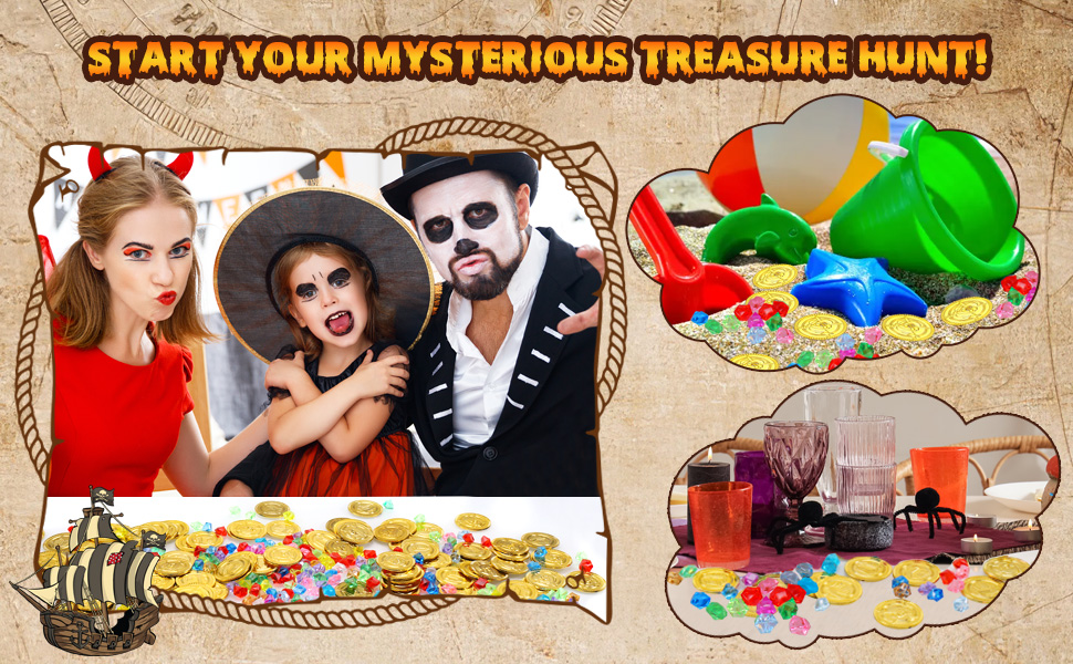 Yimomoyi Pirate Treasure Coins and Gems, 300 Pieces Pirate Treasure Toy ...