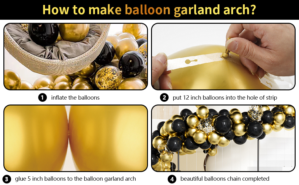 Black Gold Birthday Party Decorations 100pcs Gold Black Balloons Garland Arch kit with Pre ...