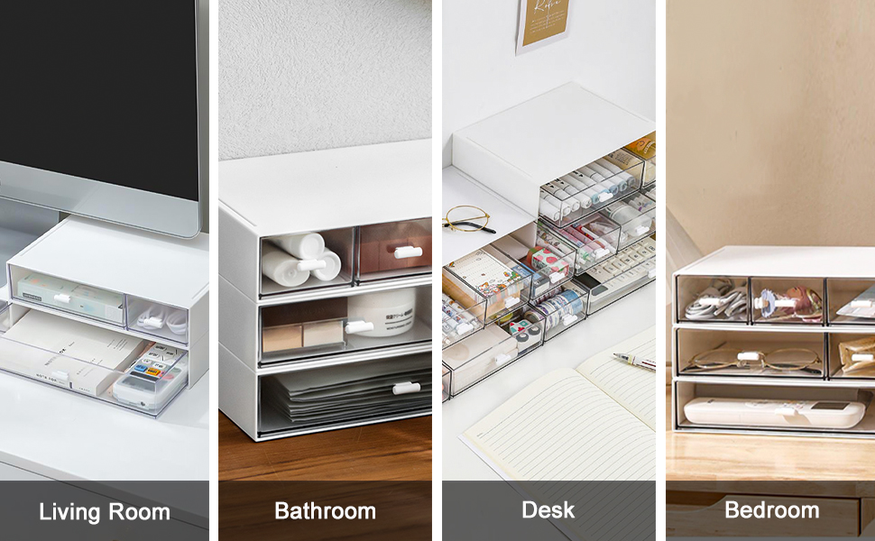 Desktop Organizer with 5 Drawers, FHDUSRYO 2 Tier Stackable Desk Storage Box, Desk Organizer ...