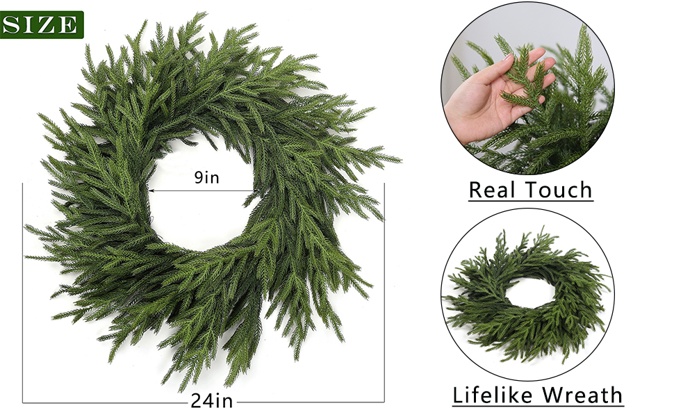 Amazon.com: Real Touch Norfolk Pine Wreath - 24" Artificial Christmas Wreath Faux Pine Green ...