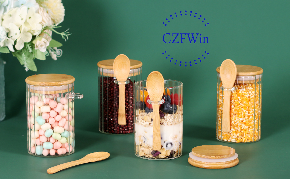 Amazon.com: CZFWin 4 Pack Glass Containers with Lids and Spoons, Overnight Oat Container with ...