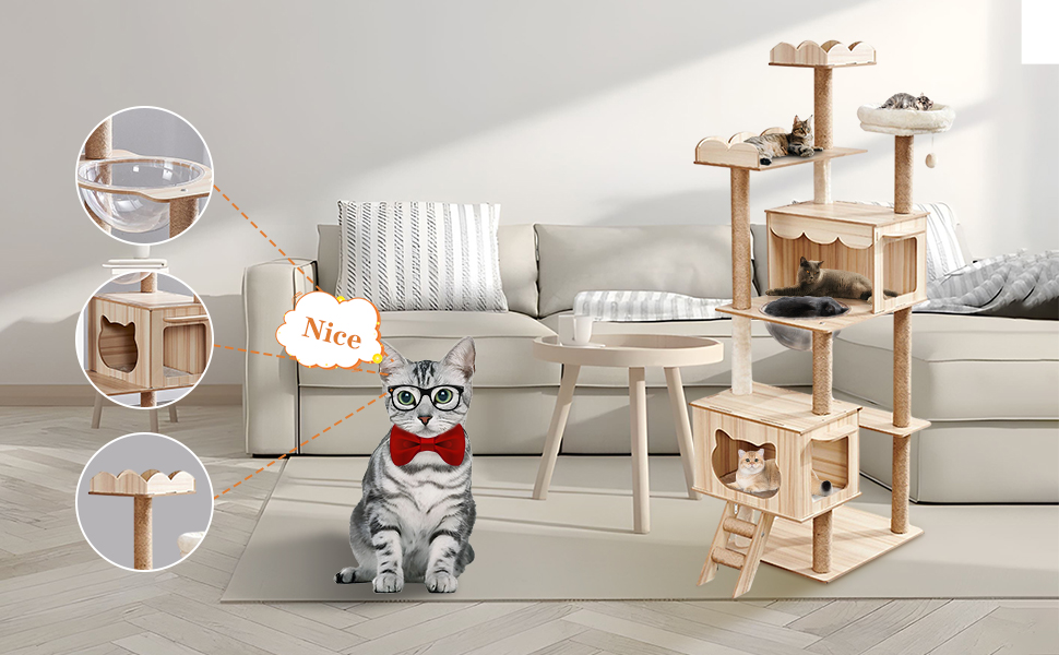 Amazon.com : Oceskyha Cat Tree, 70-Inch Tall Modern Cat Tower for Large Indoor Cats, Multi-Level ...