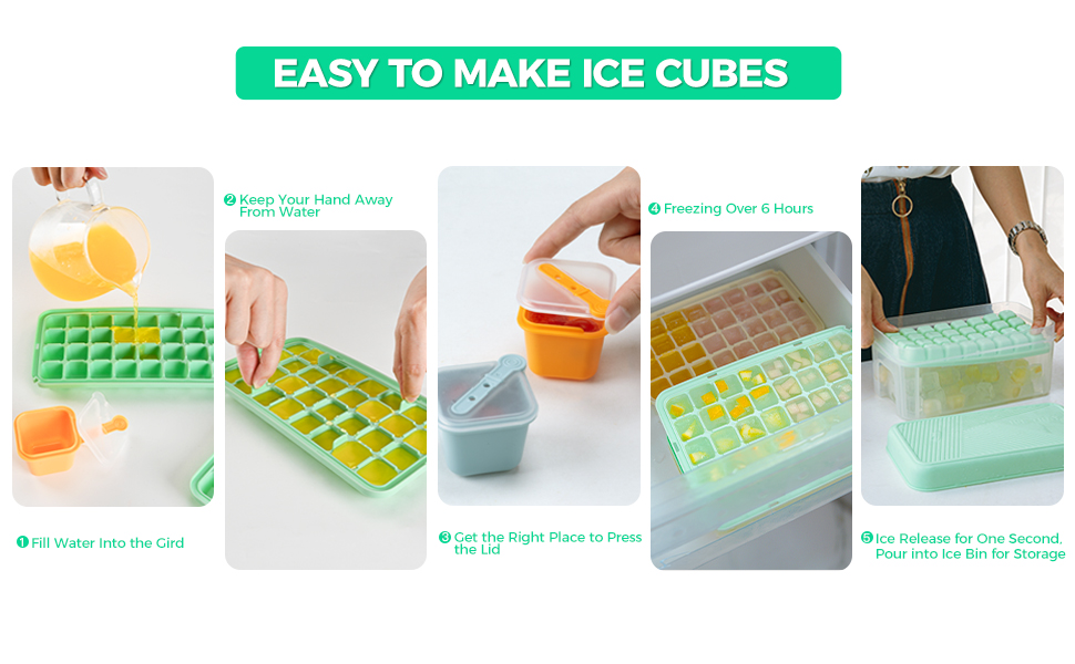 Amazon.com: TRZZ Ice Cube Tray with Lid and Bin, 64 pcs Freezer Covered Ice Storage, Ice Cube ...