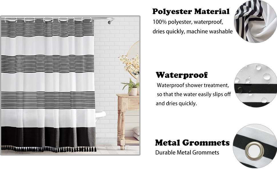 Amazon.com: bufftieo Black and White Shower Curtain for Bathroom Boho Striped Fabric Modern ...