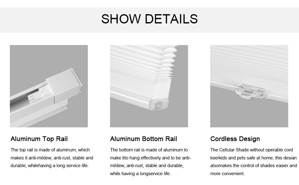 Amazon.com: No Drill No Tools Cordless Cellular Shades, Honeycomb ...