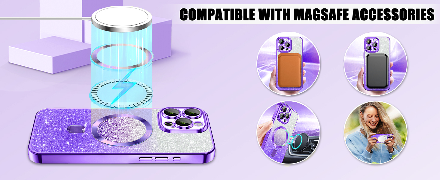 Amazon.com: Misscase for iPhone 14 Pro Max Magnetic Glitter Case Compatible with MagSafe,Camera ...