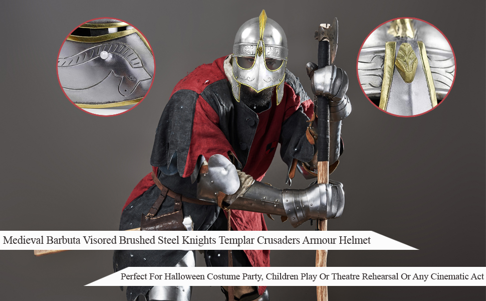 Amazon.com: Nagina International Medieval Barbuta Visored Brushed Steel ...
