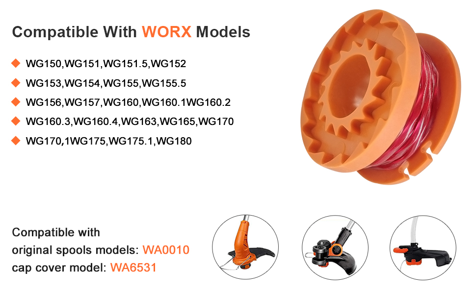UUBOXS String Trimmer Replacement Spool for Worx WA0010/WA0004.1,10ft 0.065” Line Auto Feed ...