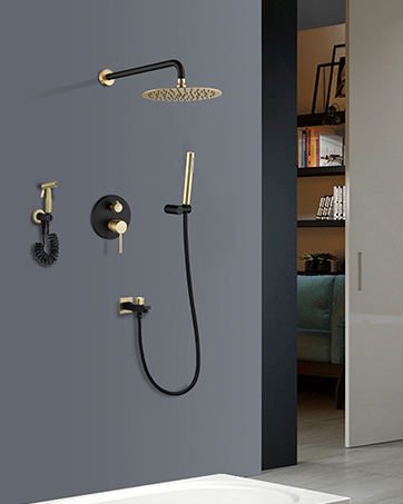 WRKMH Shower Faucet Set Black and Brushed Gold Rainfall Shower System Wall Mounted Shower ...