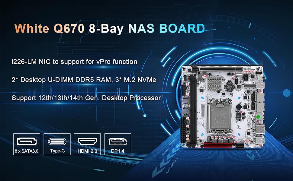 Amazon.com: StoneStorm Q670 8-Bay NAS Mini ITX Motherboard(LGA1700, 12th/13th/14th Gen. Desktop ...