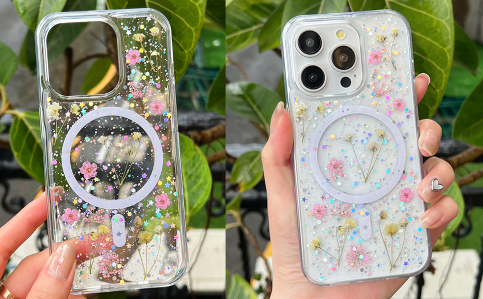 Amazon.com: ASONCE Cute Real Flowers for iPhone 15 Pro Max Case [Compatible with MagSafe ...