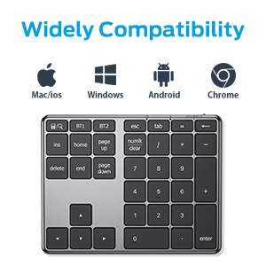iClever Bluetooth Number Pad, Multi-Devices Wireless Numeric Keypad, 34 Keys USB-C Rechargeable ...