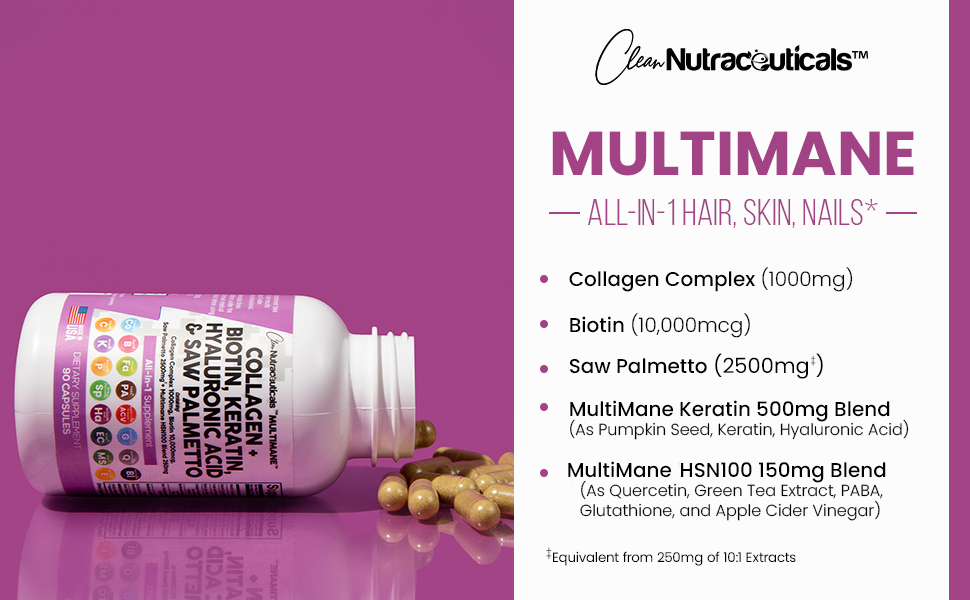 Amazon.com: Collagen Pills 1000mg Biotin 10000mcg Keratin Saw Palmetto 2500mg Hyaluronic Acid ...