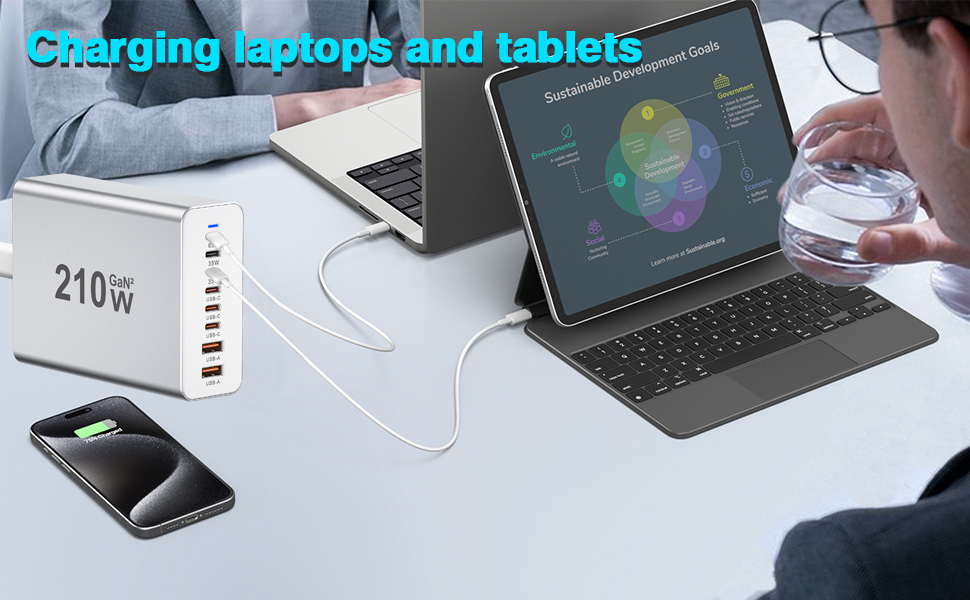 Amazon.com: USB C Charger 210W Block, GaN 8-Port USB-C PD Fast Charging Station Desktop Hub ...