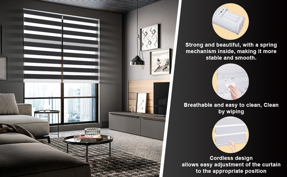 Zebra Blinds Zebra Shades for Windows Custom Size, Cordless Dual Layer Zebra Roller Window ...