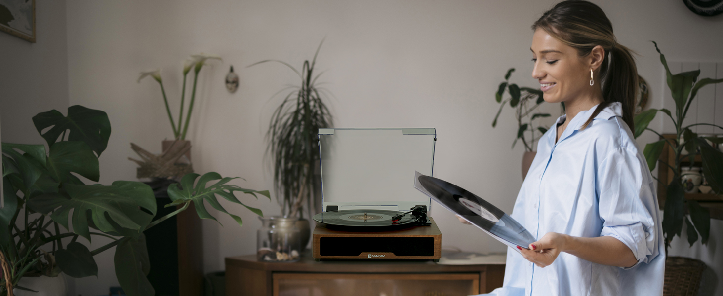 Amazon.com: Vangoa Record Player Turntable, Vinyl Record Player ...