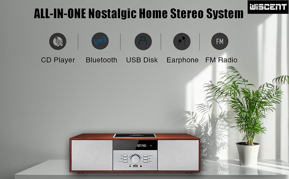 WISCENT Bluetooth Vintage Style Retro Look Micro Audio Streaming CD ...