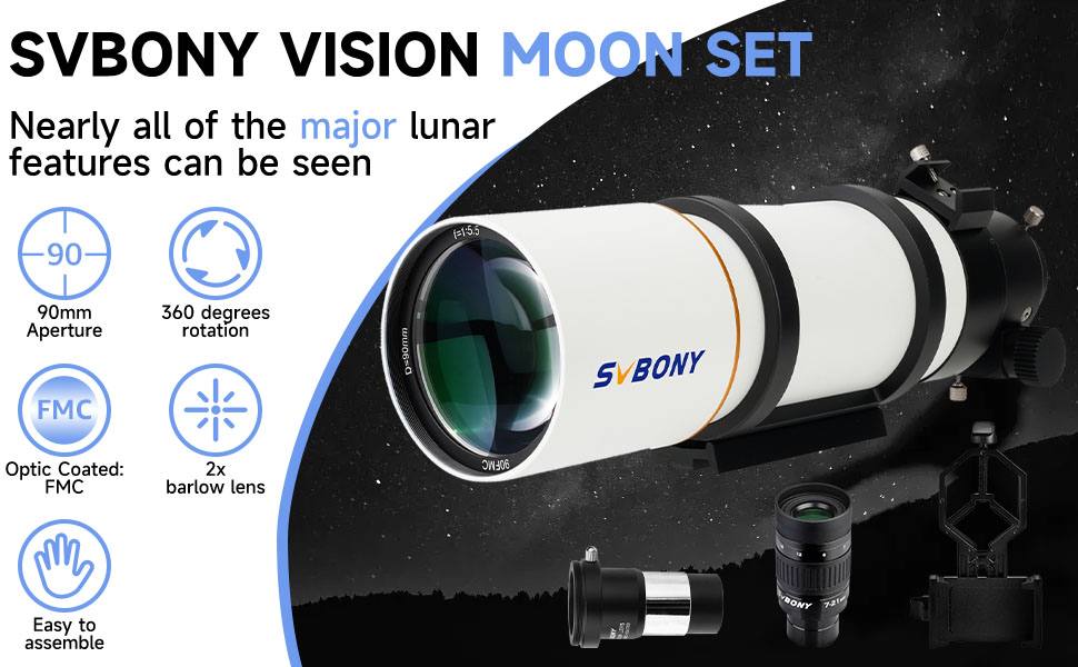 Amazon.com : SVBONY SV48P Telescope 90mm, Bundle with SV135 Telescope Eyepiece Zoom 7 to 21mm ...
