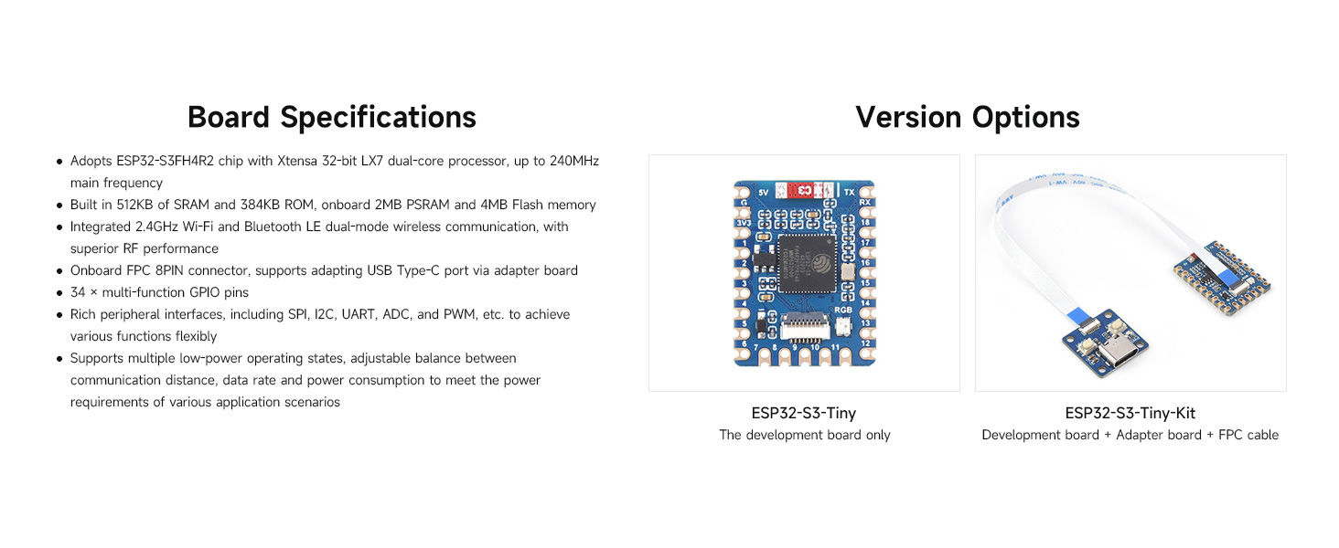 Waveshare ESP32-S3 Mini Development Board, Based on ESP32-S3FH4R2 Dual ...