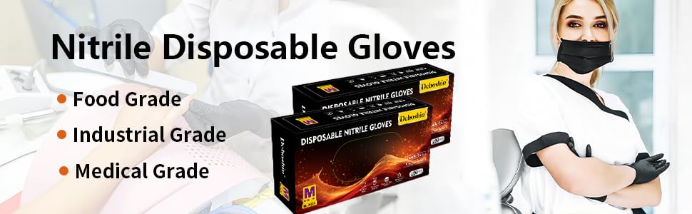 Amazon.com: Deboshin Nitrile Gloves 100 Pack Gloves Disposable Latex Free, Black Cleaning Gloves ...