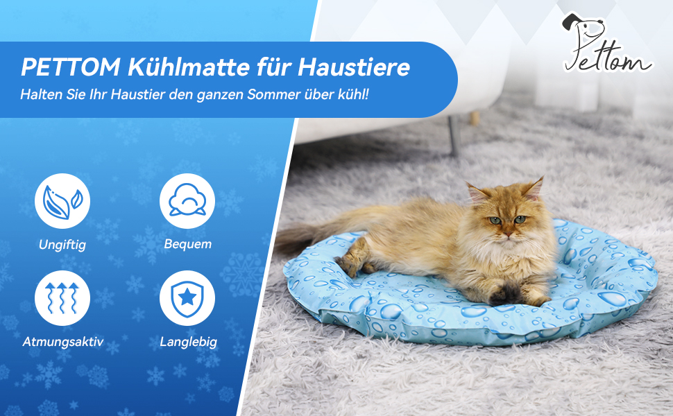 PETTOM Rundes Haustier Kühlmatte für Hunde, Selbstkühlende Matte mit Ungiftiges Gel Kühldecke ...