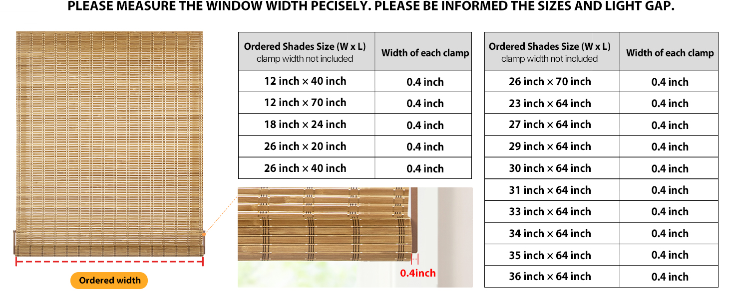 Amazon.com: LazBlinds No Tools No Drill Bamboo Roller Shades, Cordless ...