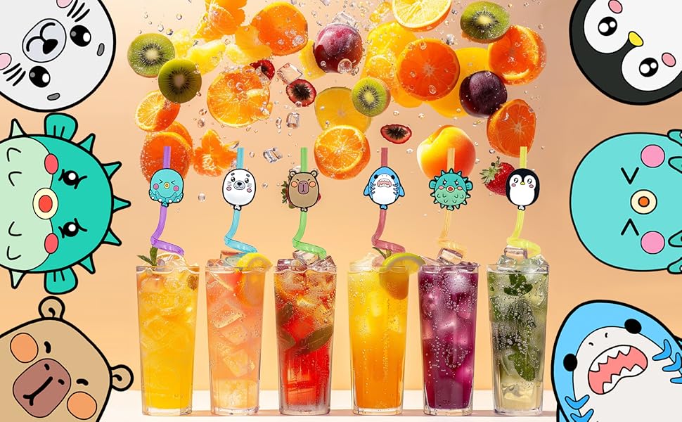 Amazon.com: WAKLYVER BalloonMon 24pcs Crazy Straws, Silly Sea and Ocean ...