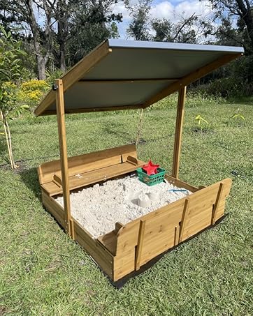 Amazon.com: Wooden Sandbox with Lid, Kids Sandbox with Canopy Outdoor, Sandboxes with Covers ...
