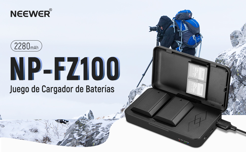 NEEWER 2280mAh NP-FZ100 Paquete de 2 Baterías Repuesto con Crgador USB Doble Canal Kit ...