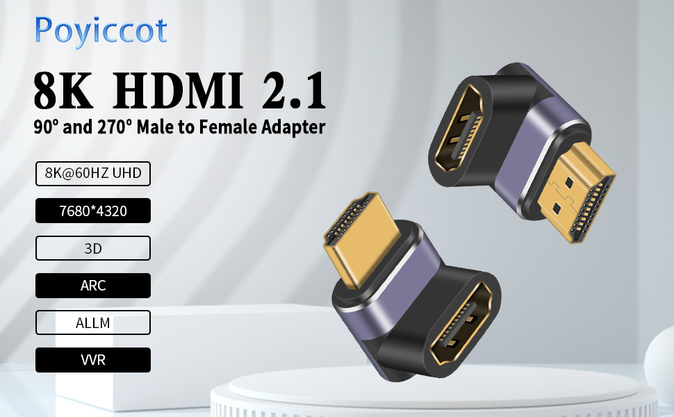 Amazon | Poyiccot HDMI L字 アダプタ、8K HDMI L字変換アダプタ、上向キ/下向キHDMI延長アダプタ、90°と270° 角度 HDMI 2.1 オス メス延長 ...