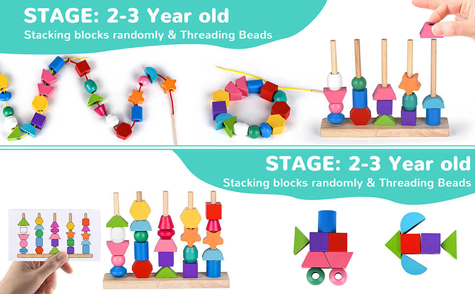 Amazon.com: Montessori Bead Sequencing Toy Set, Wooden Stacking Blocks ...