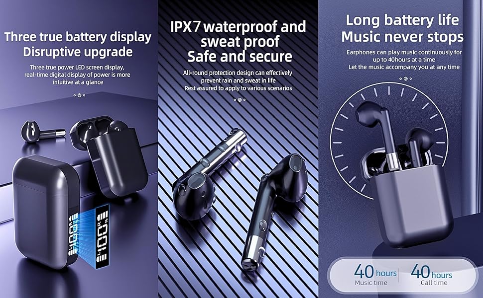 Wireless Earbuds 5.3, LED Display, C Type - Bluetooth Earphones 40 ...