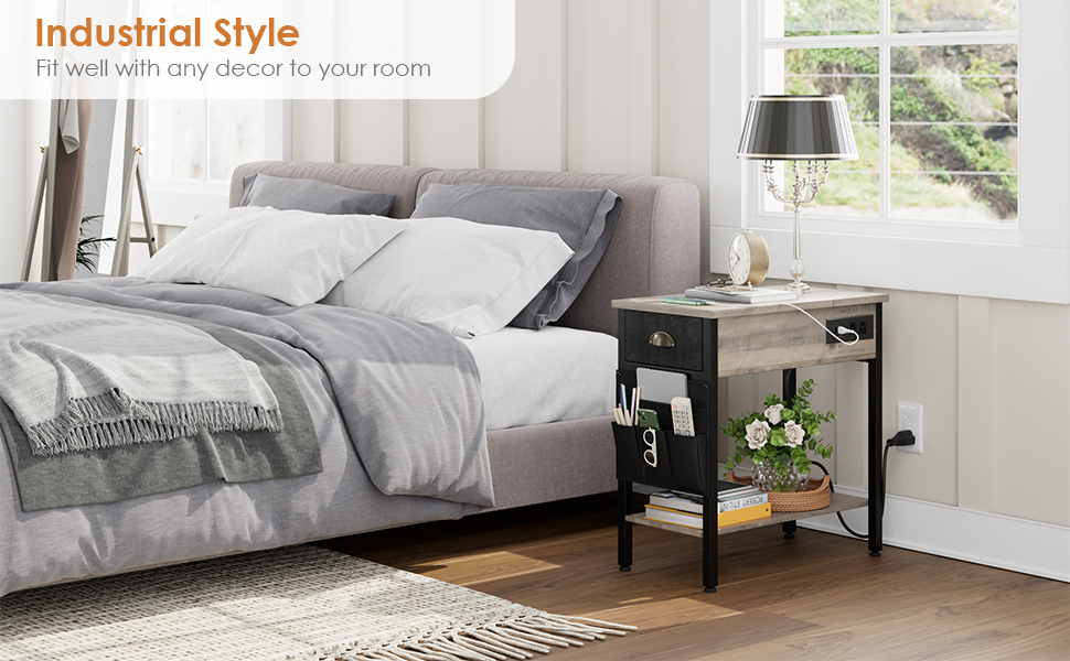 Amazon.com: 23 "End Table with Charging Station- Flip Top Narrow Side Tables With Storage ...