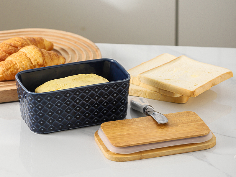 Amazon.com | Hasense Ceramic Butter Dish with Bamboo Lid, Large Butter Container for Countertop ...