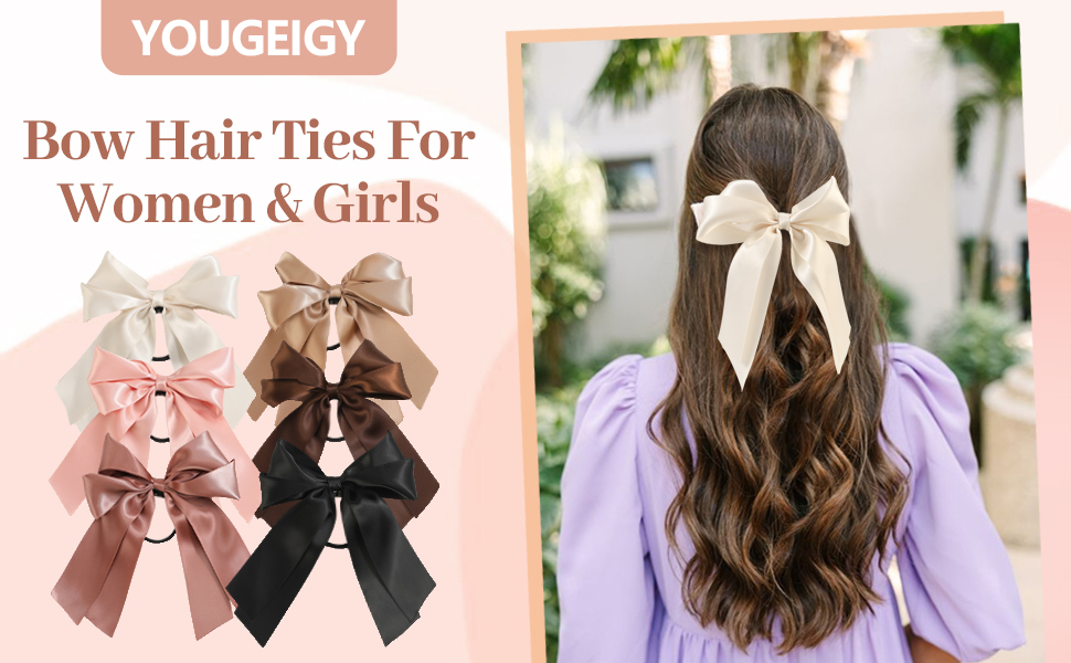 Amazon.com : Yougeigy 6PCS Bow Hair Ties, Satin Hair Ribbon, Ribbon ...