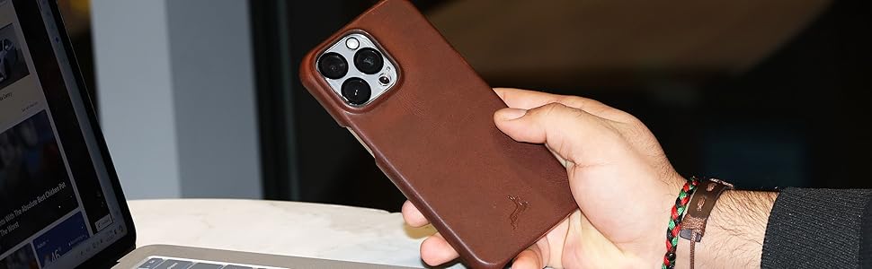 Amazon.com: DEERHANDMADE Premium Full Grain Leather Phone Case Compatible with Apple iPhone 15 ...