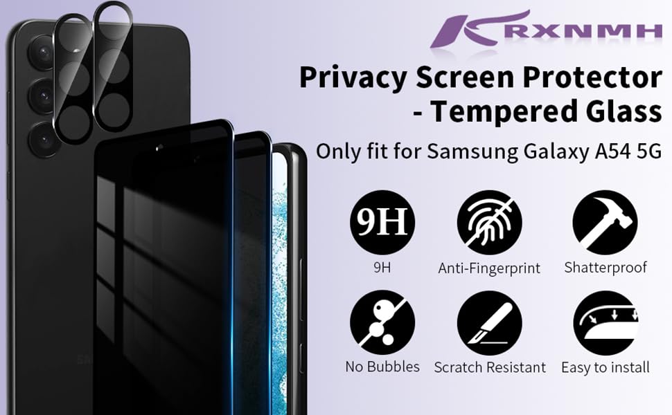 Amazon.com: [2+2 Pack] Privacy Screen Protector for Samsung Galaxy A54 5G 2023 and Camera Lens ...