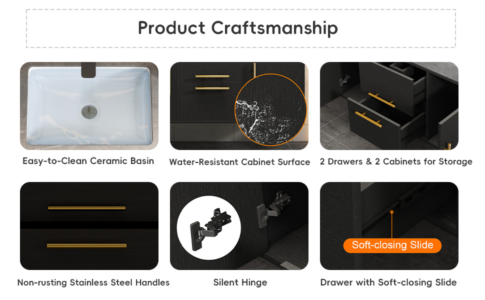 Amazon.com: ZaHi 39.4" Bathroom Vanity Black Bathroom Sink Cabinet,Floating Vanity Bathroom ...