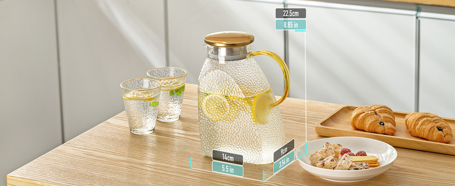 Baffect Water Pitcher, High Borosilicate Glass Jug with Stainless Steel ...