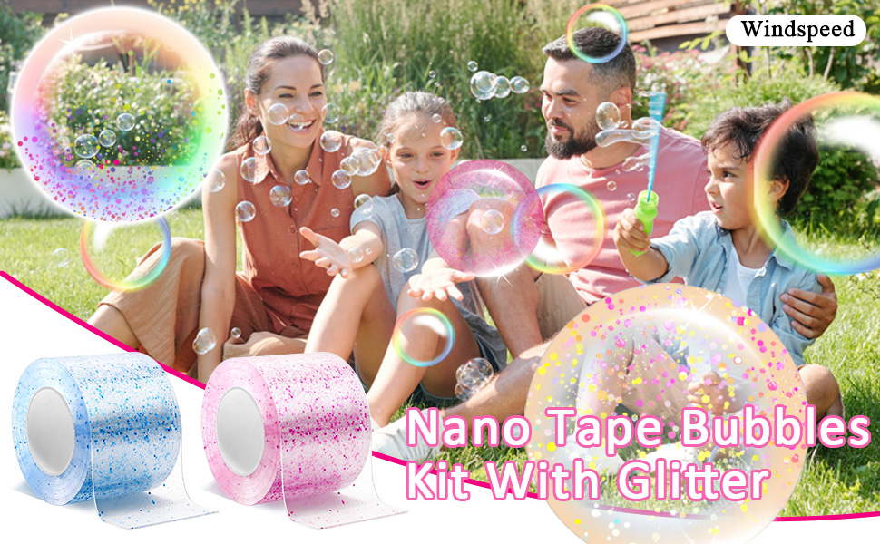 Windspeed Nano Tape Bubbles Kit with Glitter, Double Sided Nano Tape for Making Bubbles DIY Nano ...
