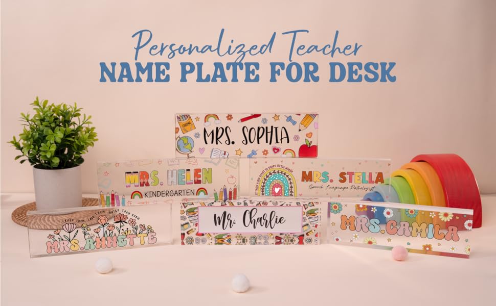 Amazon.com: Extous Personalized Teacher Name Plate for Desk, Custom ...