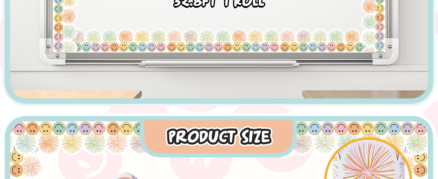 Amazon.com: Whaline 32.8ft Preppy Pastel Smile Face Bulletin Board ...