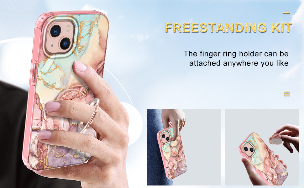 Amazon.com: Btscase Compatible with iPhone 13 Case, Built-in Screen Protector with 360° Ring ...