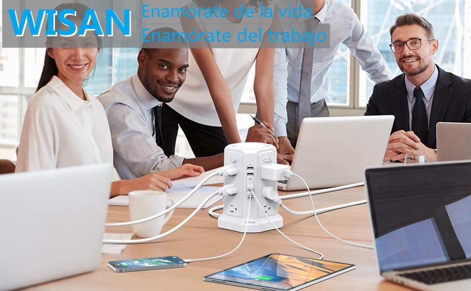 WISAN Regleta Vertical Torre sobretensión de 12 Tomas, con 4 Puertos de Carga USB-A y 1 USB-C ...