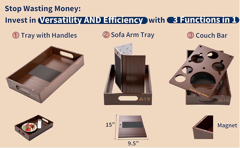 Amazon.com: SenseShift Couch Cup Holder - 3 in 1 Bamboo Couch Caddy & Sofa Arm Tray & Serving ...